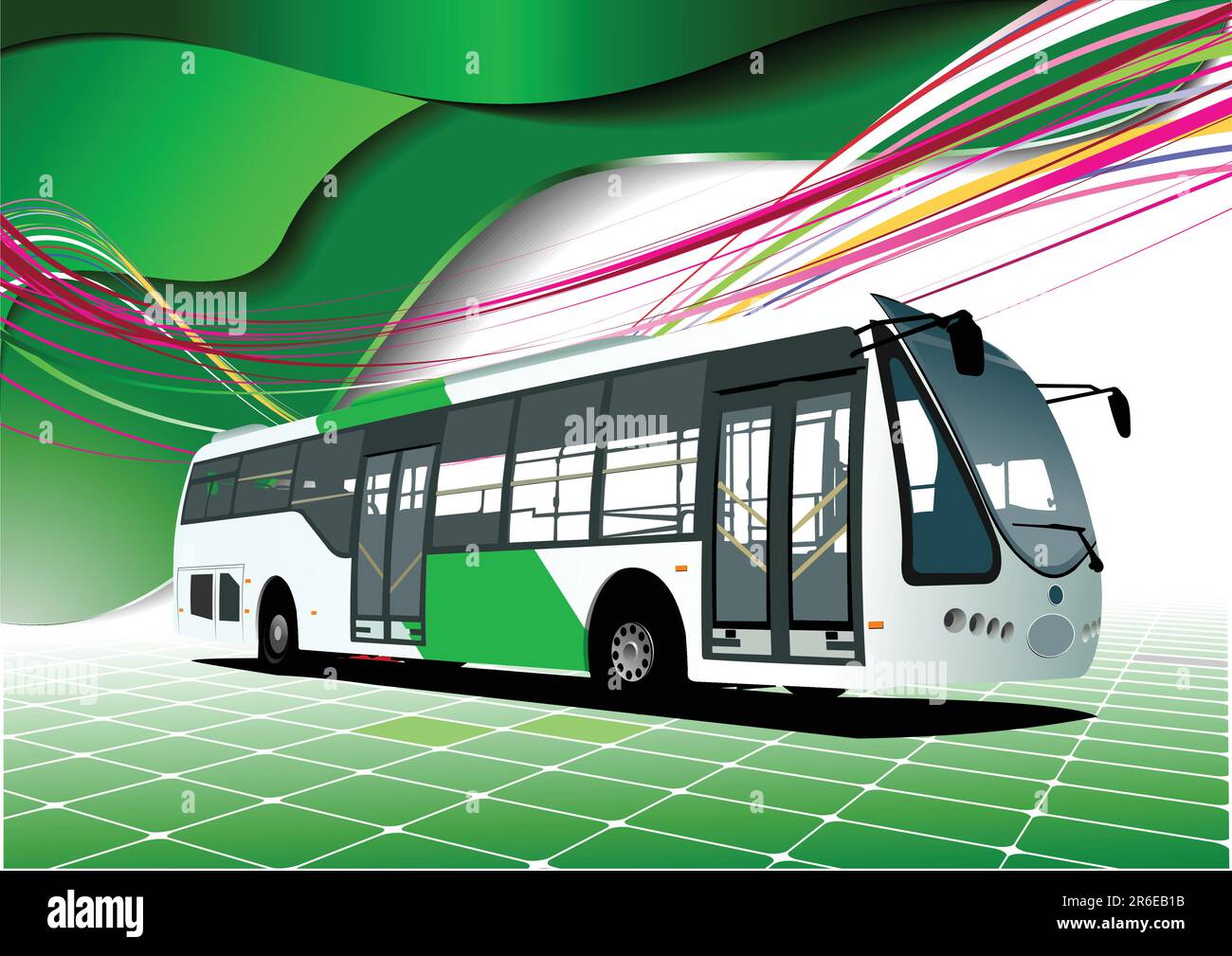 Abstract green background with bus images. Vector illustration Stock ...