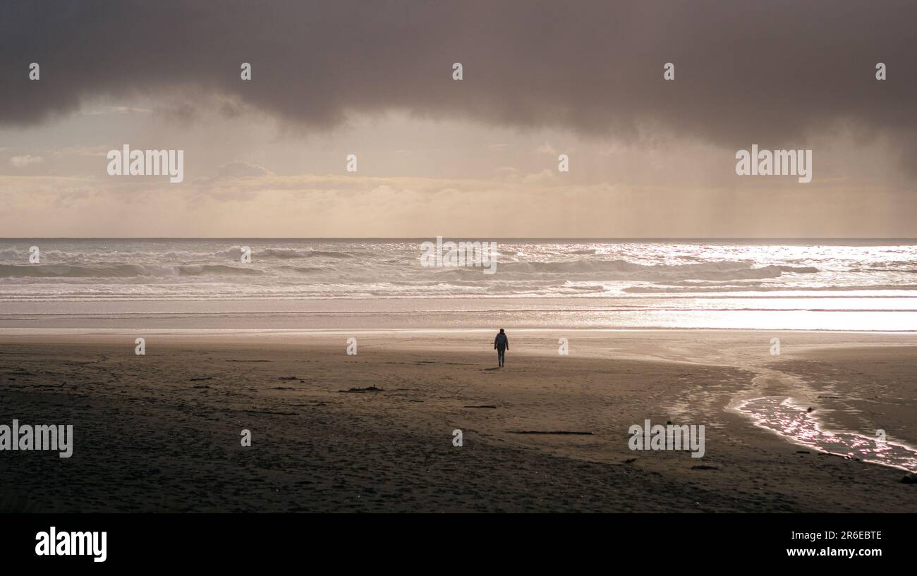 Silhouette of figure walking on a beach hi-res stock photography and ...