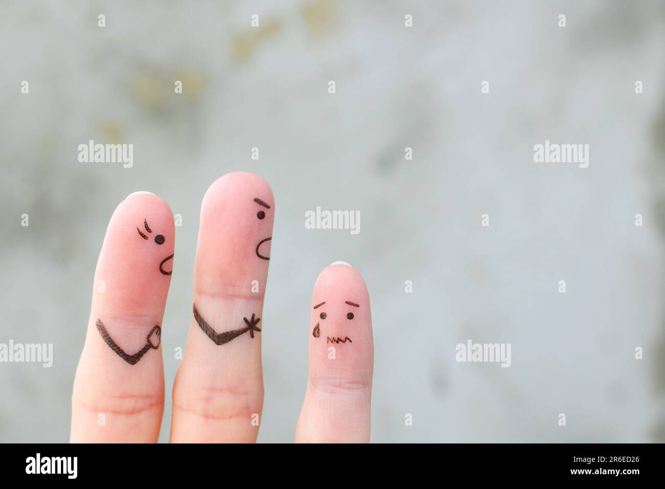 Finger art of family during quarrel. The concept of parents scolded her ...