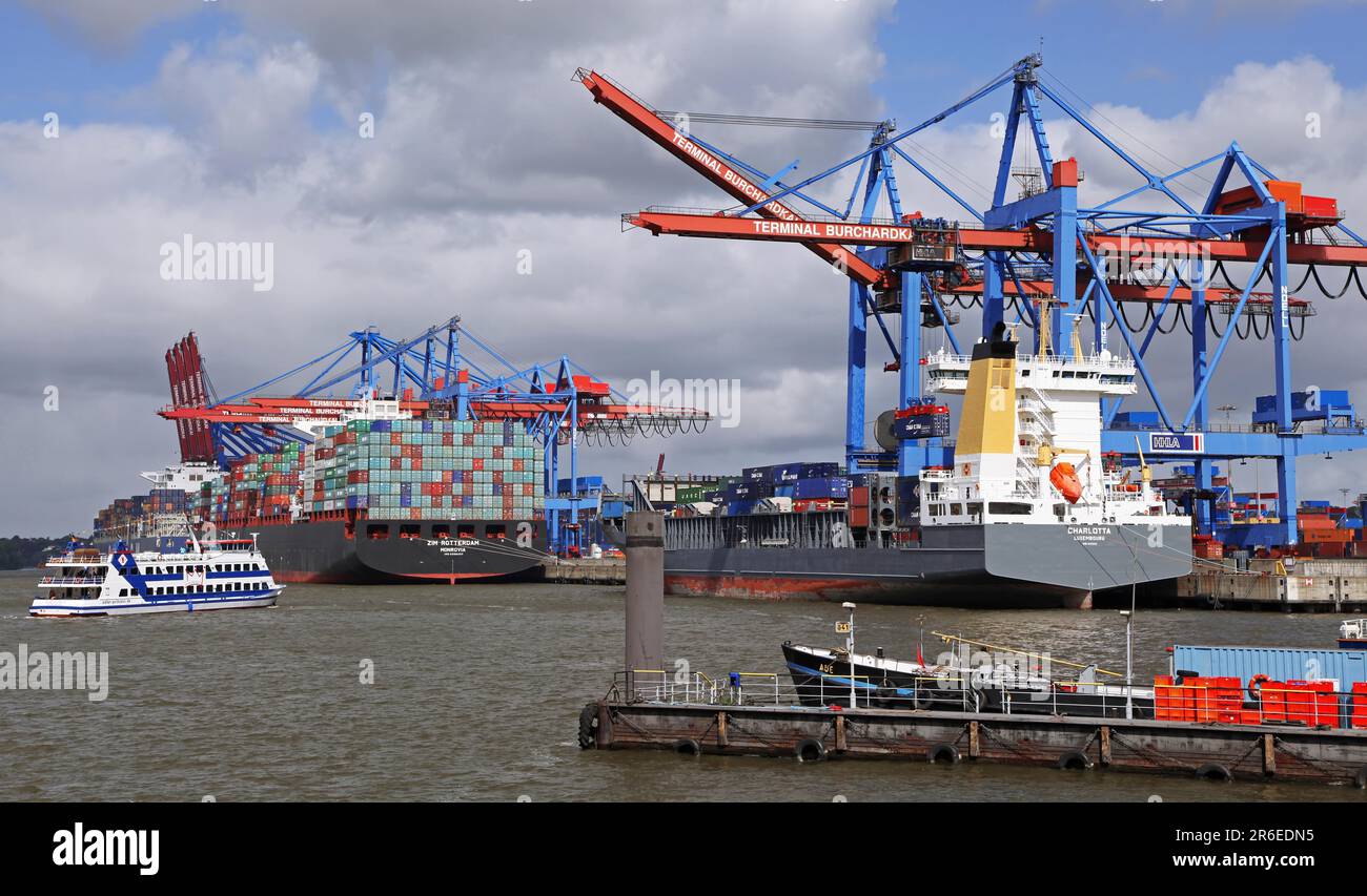 Container vessels Charlotta and Zim Rotterdam at Burchardkai in Hamburg ...