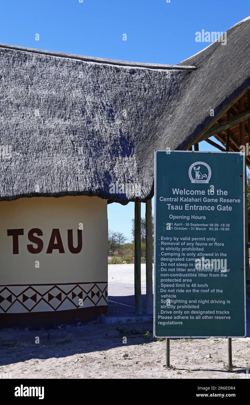 Tsau Entrance Gate, Central Kalahari Game Reserve CKGR. Botswana ...