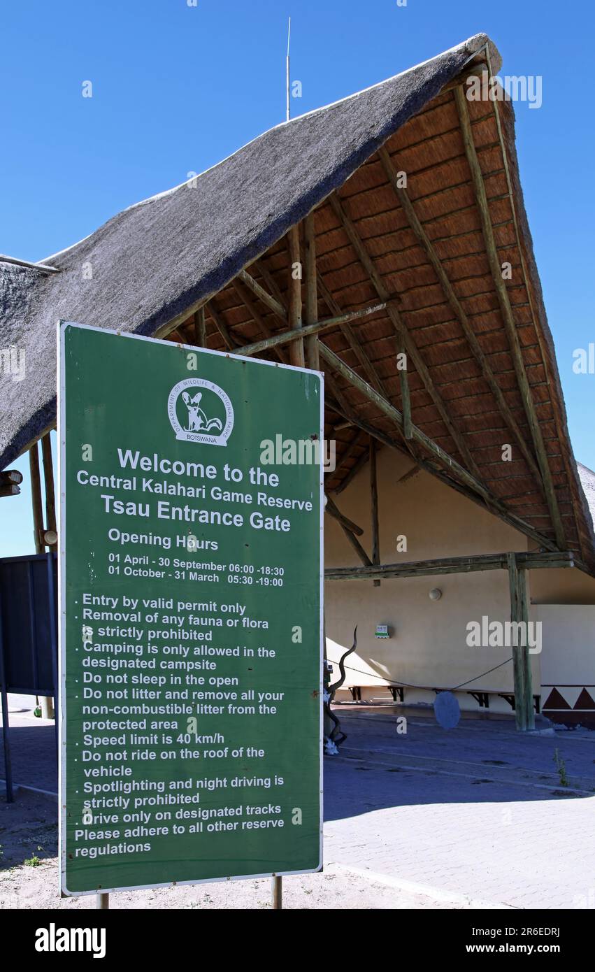 Tsau Entrance Gate, Central Kalahari Game Reserve CKGR, Botswana ...