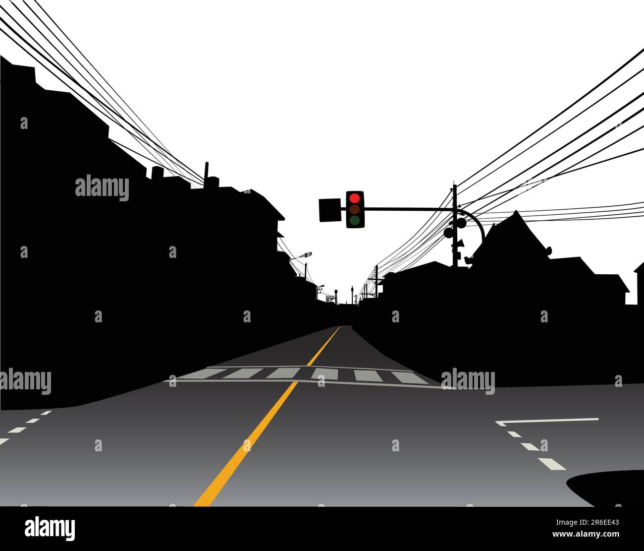 Editable vector design of red traffic light over a dark and empty street Stock Vector Image ...