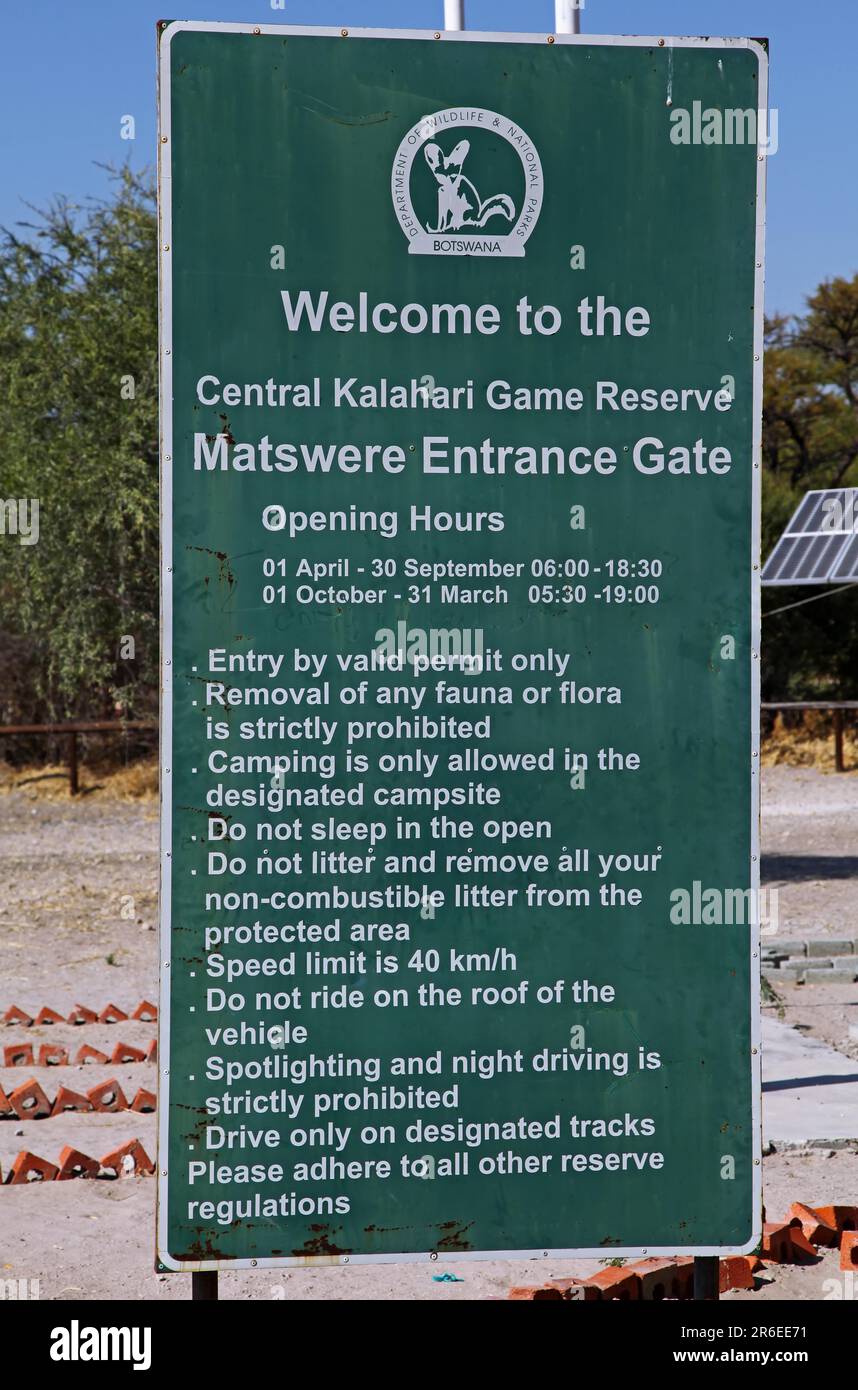 Matswere Entrance Gate, Central Kalahari Game Reserve CKGR. Botswana ...