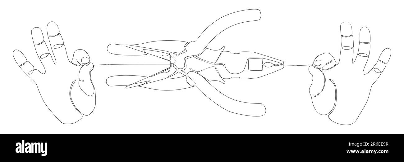 One continuous line of hand with Pliers, Tongs. A hand tool used to ...