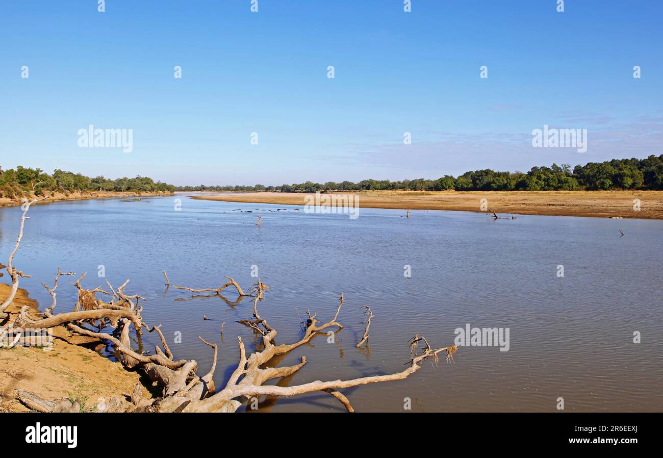 Landscape at the Luangwa River, South Luangwa National Park, Zambia ...