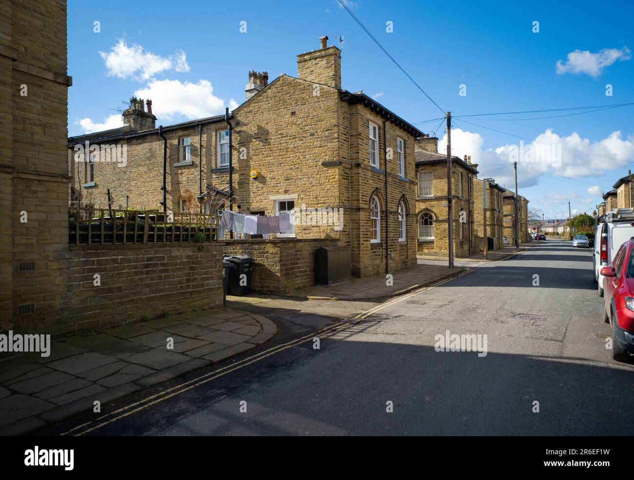 View along Caroline Street in the town of Saltaire Stock Photo - Alamy