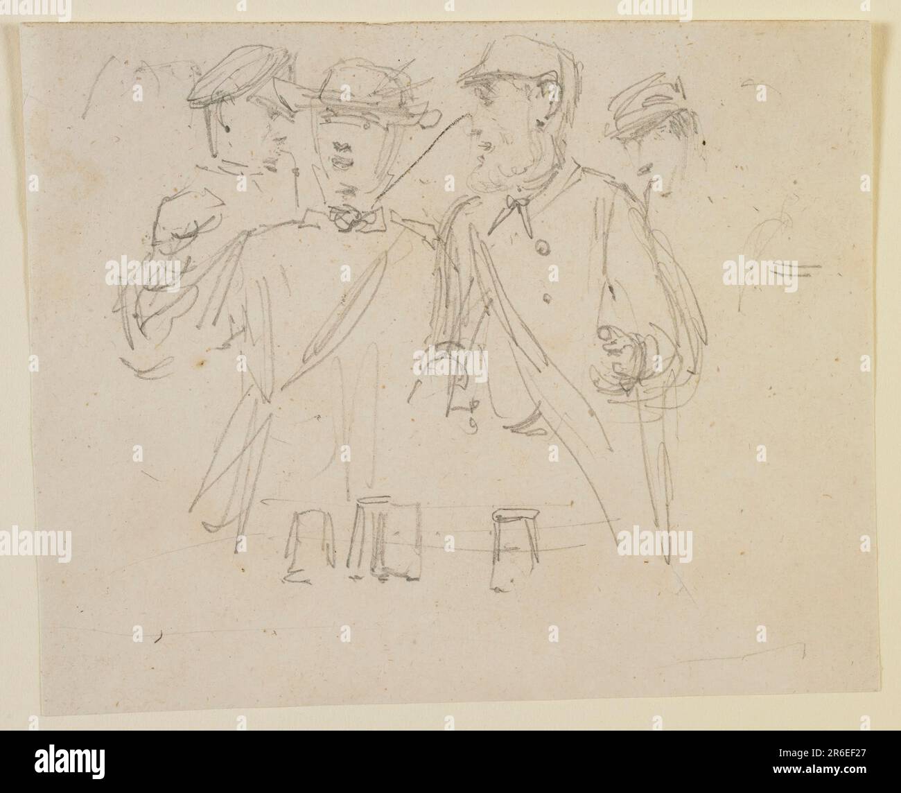 Group of four men. Date: 1858. Origin: United States. Pencil on off ...