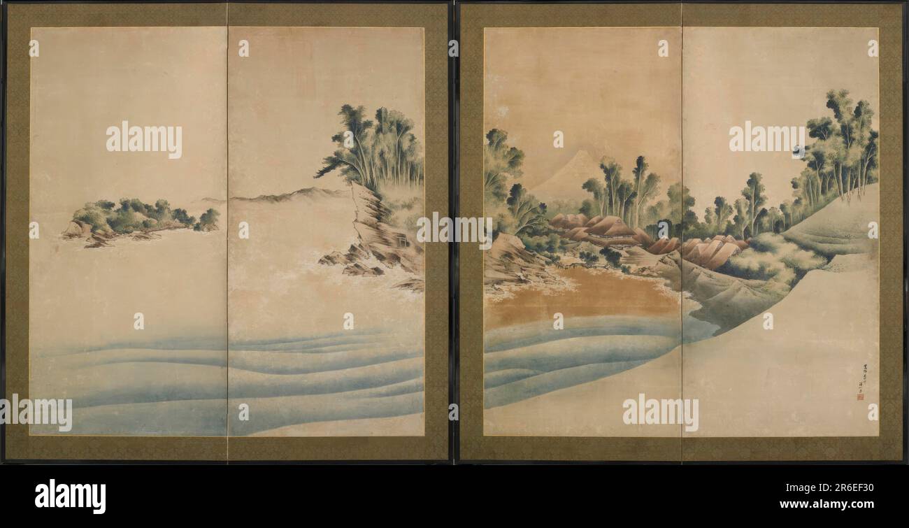 Mount Fuji and Enoshima. Origin: Japan. Period: Edo period. Iink and ...