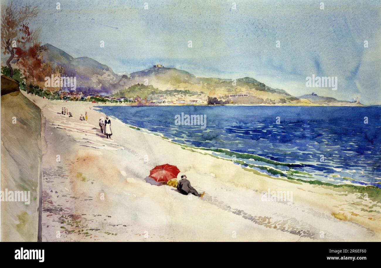 On the Beach below the Promenade des Anglais, Nice, France. Date: 1898 ...