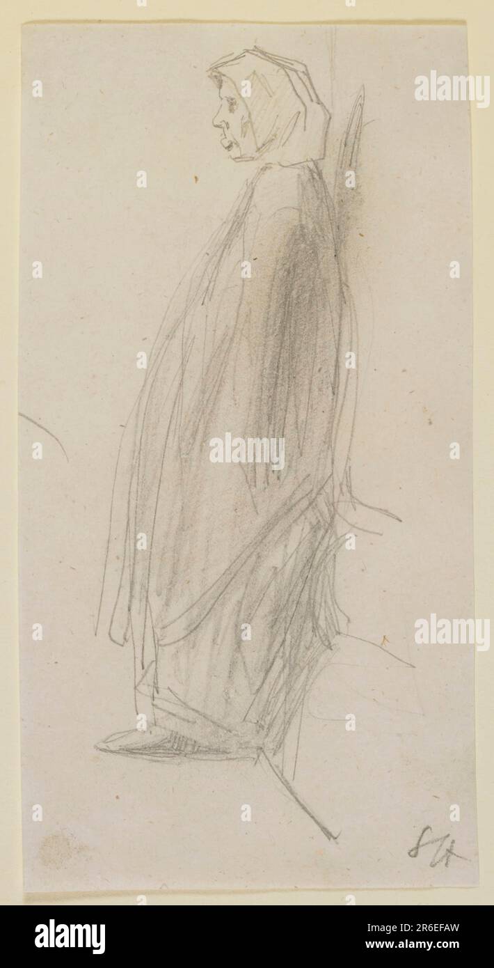 Profile sketch of an old woman standing. Date: 1858. Pencil on white ...
