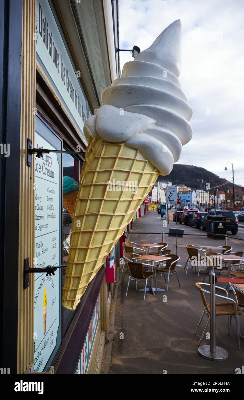 Giant plastic ice cream cone on Scarborough sea front Stock Photo - Alamy