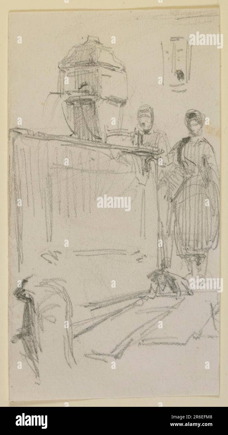 Figures by a fountain. Date: 1858. Origin: United States. Pencil on off ...
