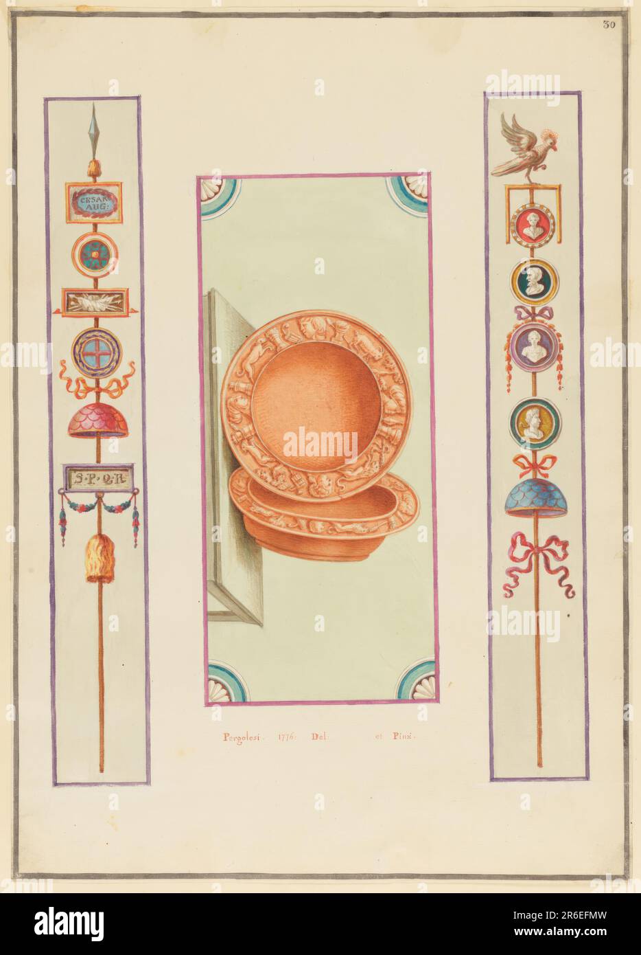 Ornament Design, Paterae and Roman Standards. Date: 1776. Pen and ink ...