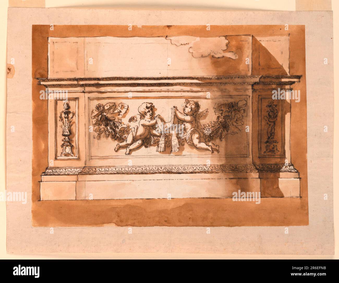 Altar mensa. Pen and brown ink, brush and brown wash, graphite on off ...