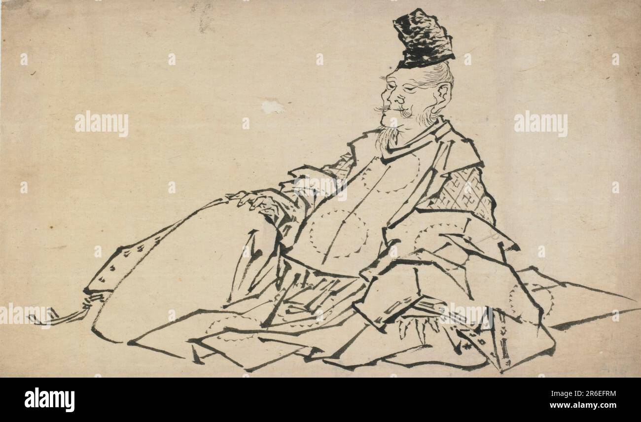 Seated man with nobleman's cap. ink on paper. Origin: Japan. Period ...