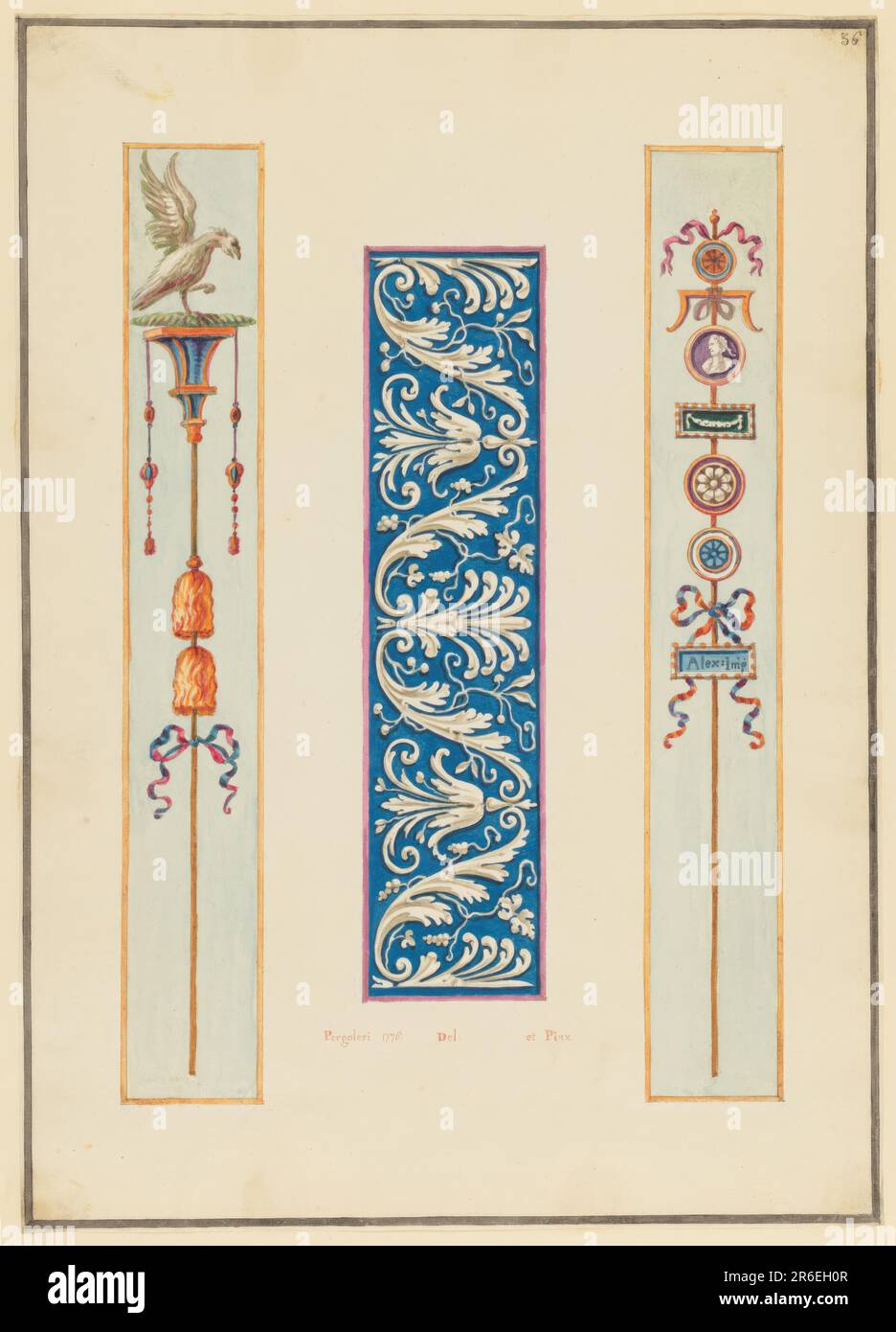 Ornament Design, Anthemion Panel and Roman Standards. Date: 1776. Pen ...