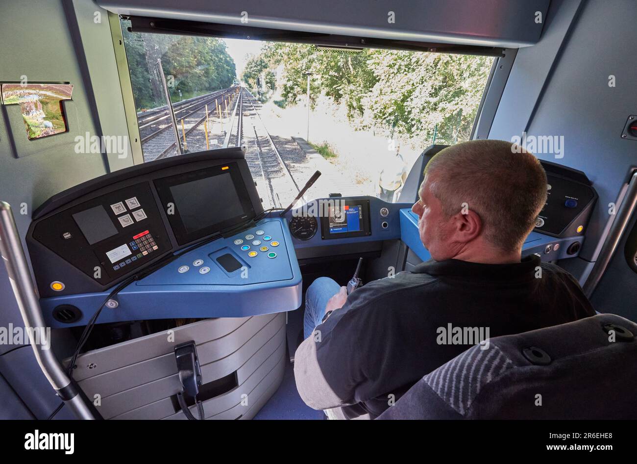 Hamburg, Germany. 09th June, 2023. A look inside the driver's cab at a ...
