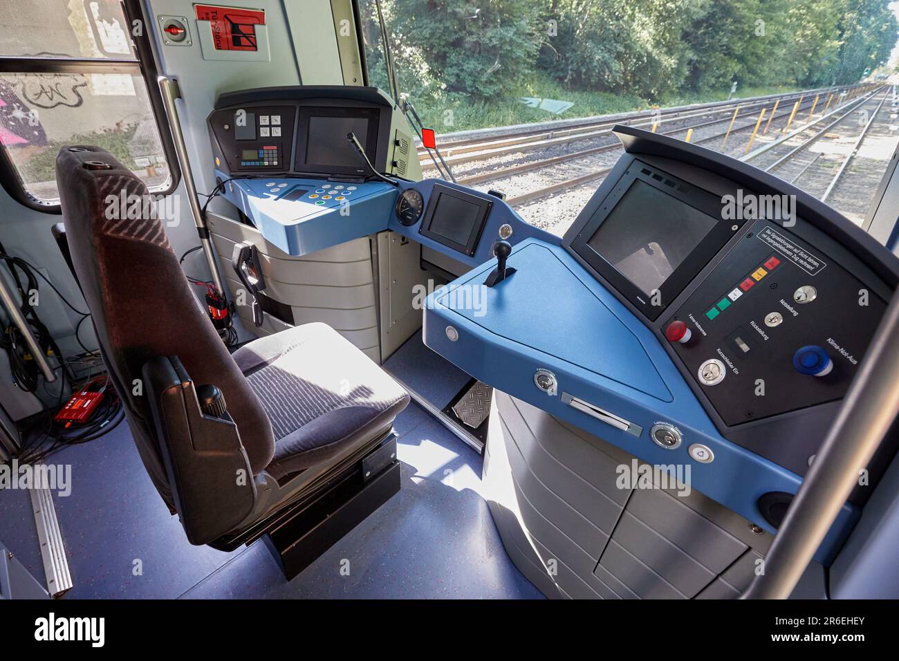 Hamburg, Germany. 09th June, 2023. A look inside the driver's cab at a ...