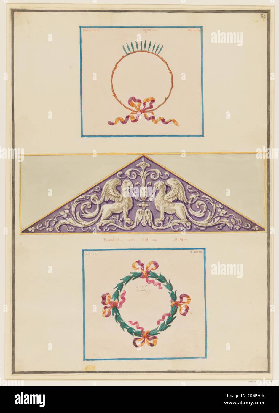 Ornament Design, Triangular Panel with Winged Lions and Two Roman ...