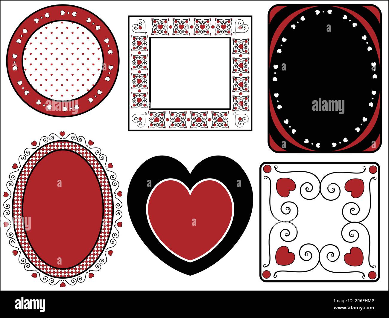 Six red, black and white vector Valentine borders, frames or tags with ...