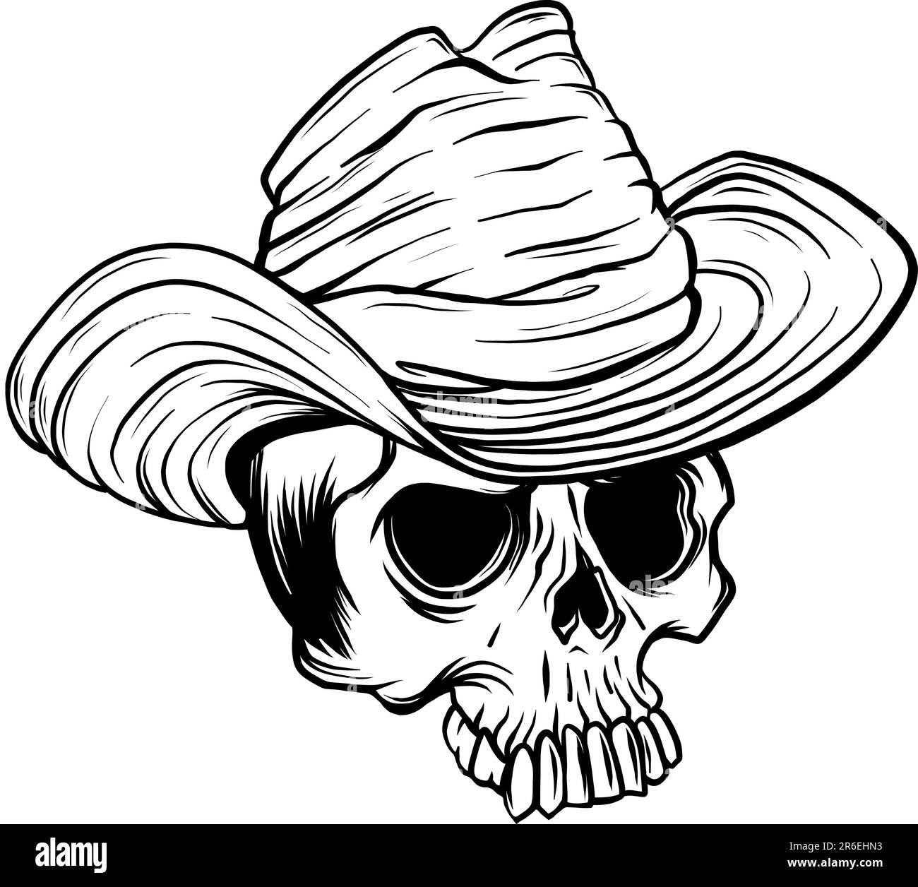 vector illustration of Skull cowboy monochrome on white background ...