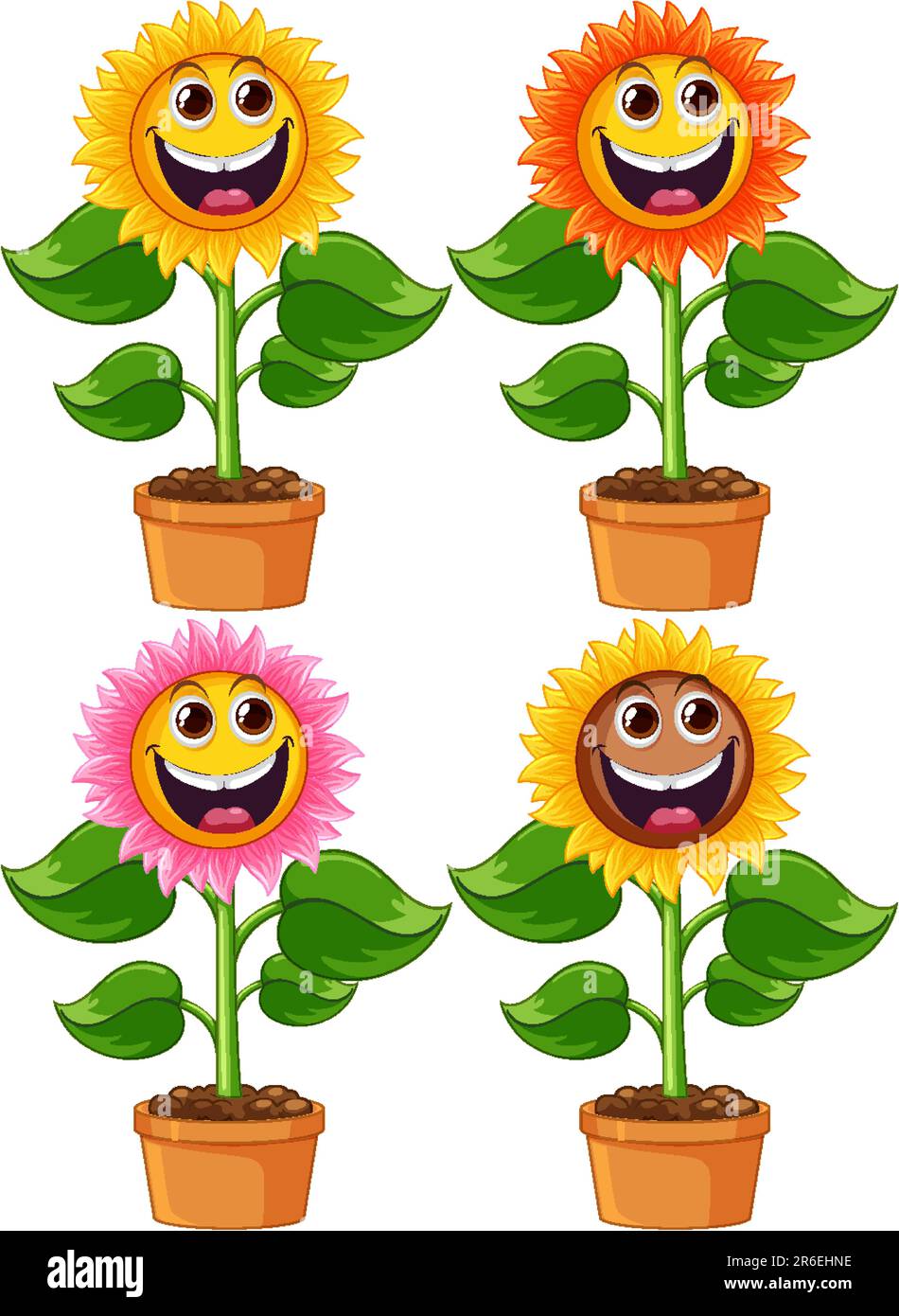 Sunflower plant in pot cartoon isolated set illustration Stock Vector ...