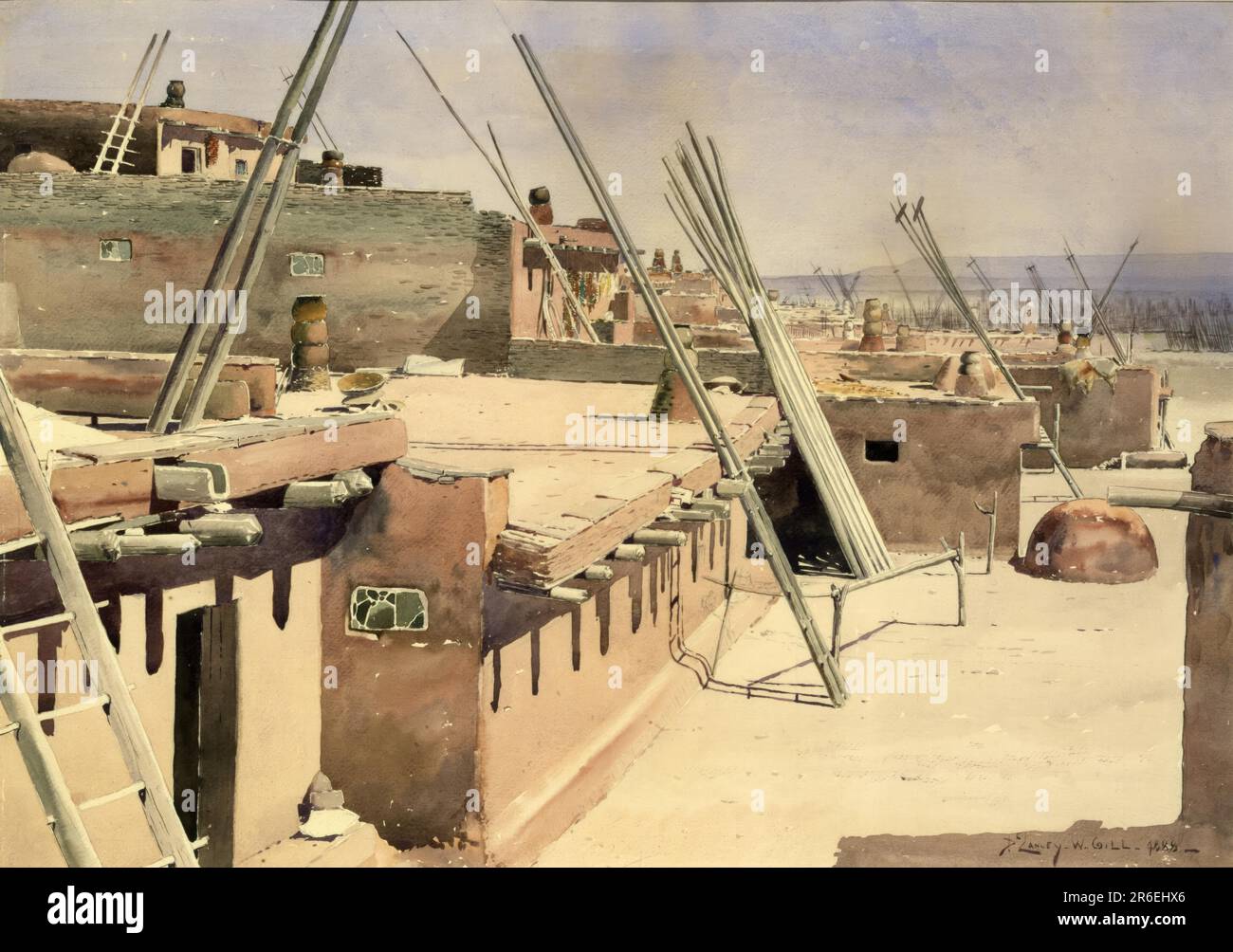 Street in the Pueblo of Zuni, New Mexico. watercolor and pencil on ...