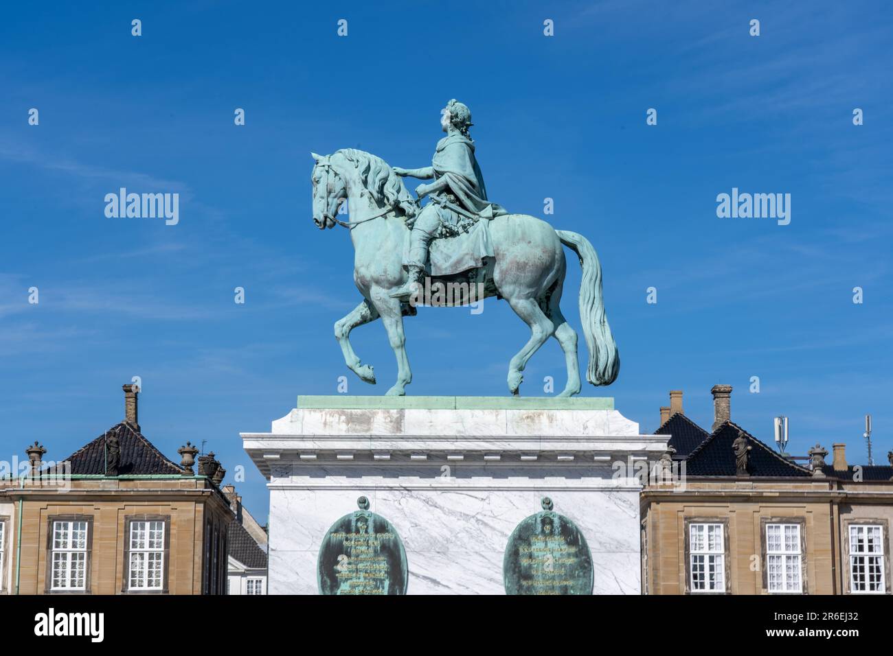An equestrian statue of King Frederick V of Denmark in the center of ...