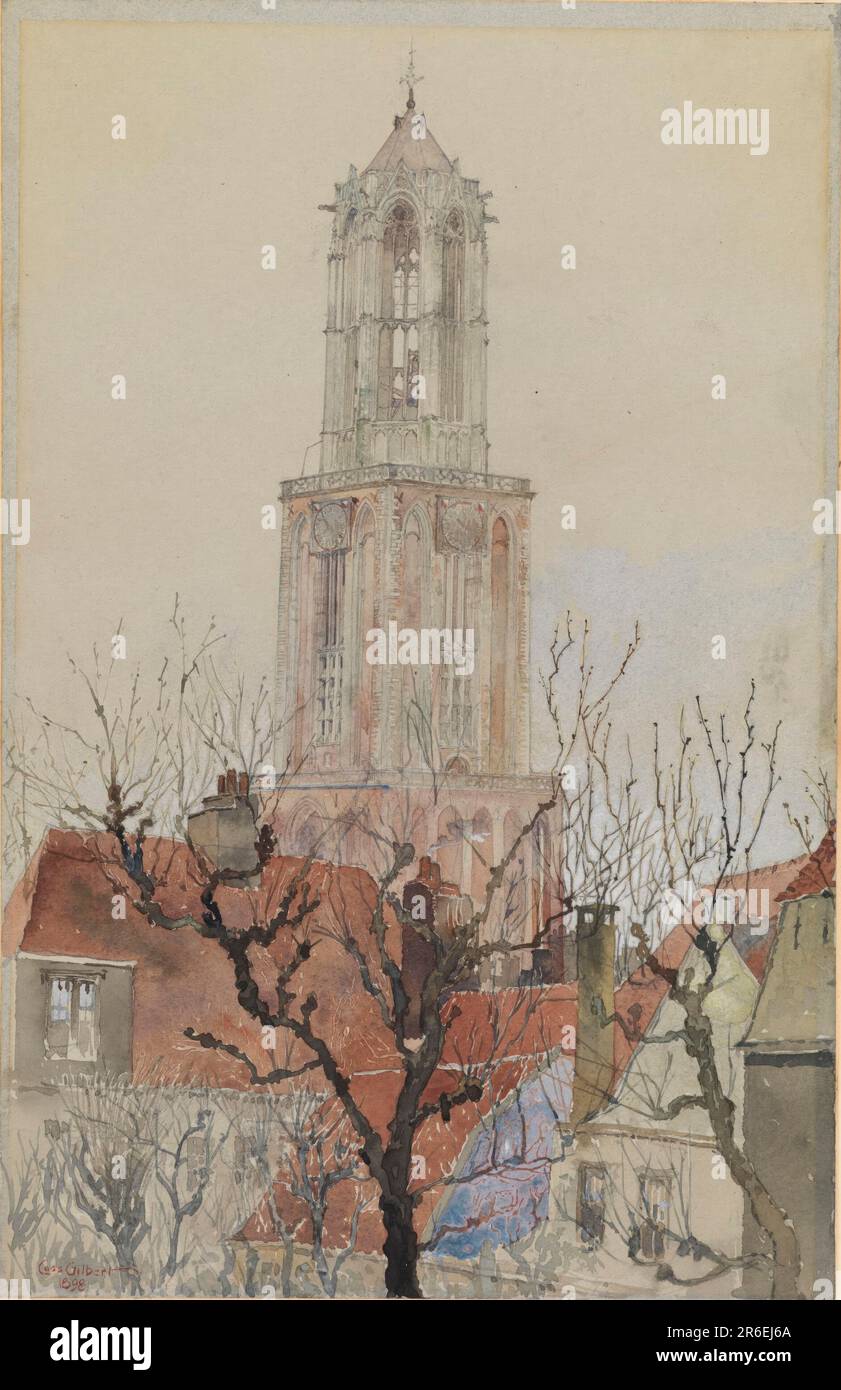 Tower of the Cathedral of Utrecht, Holland. Date: 1898. watercolor and ...