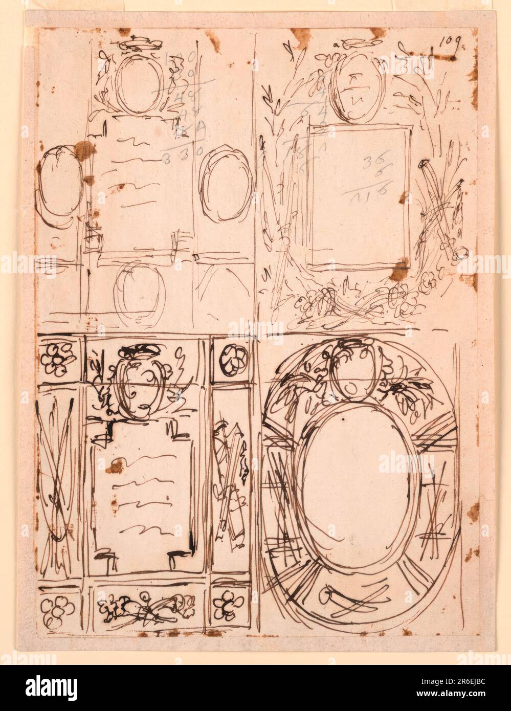 Two rows, the sketches in the upper one drawn with a finer pen than the ...