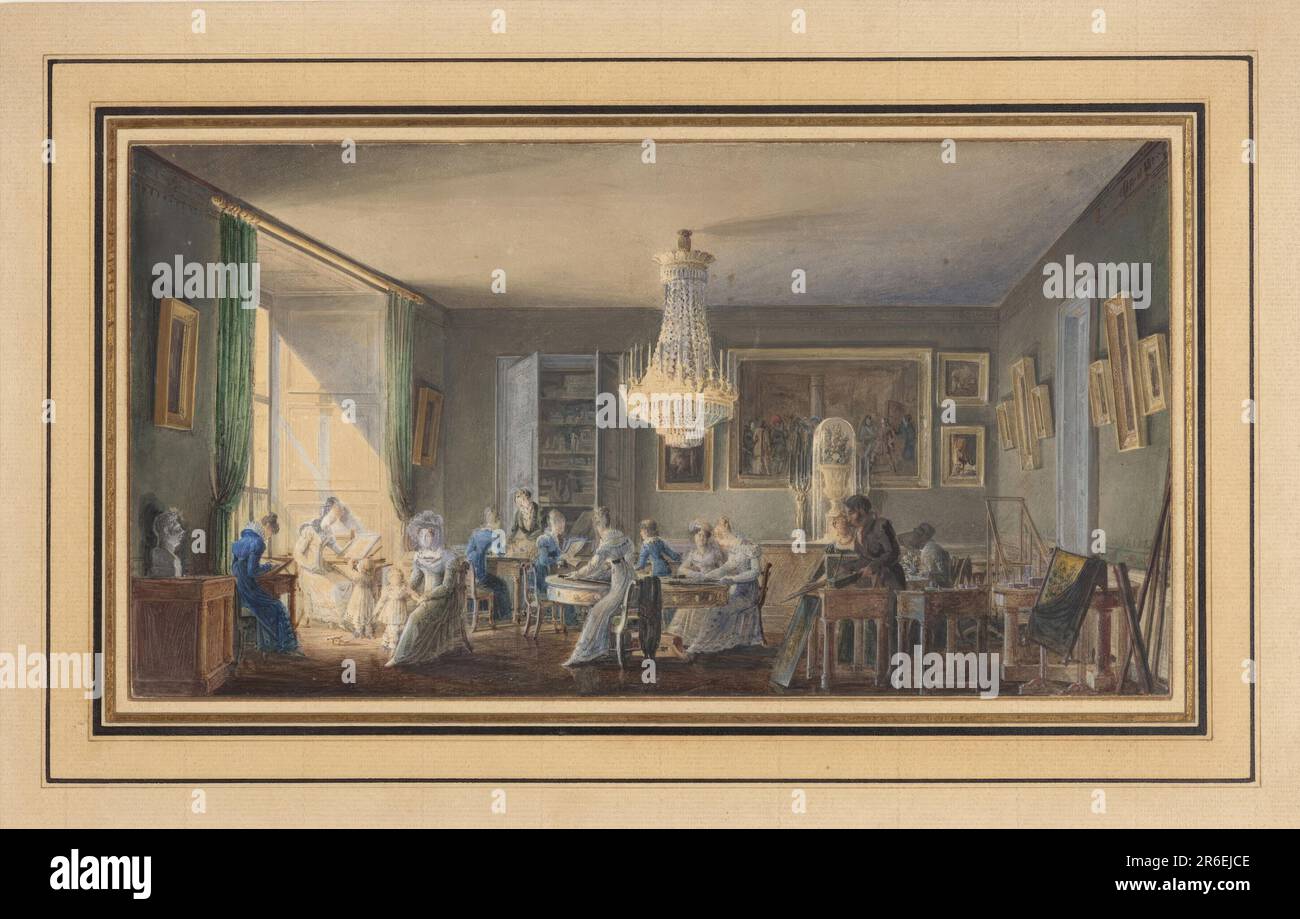 This finely painted interior features a drawing lesson. The large ...