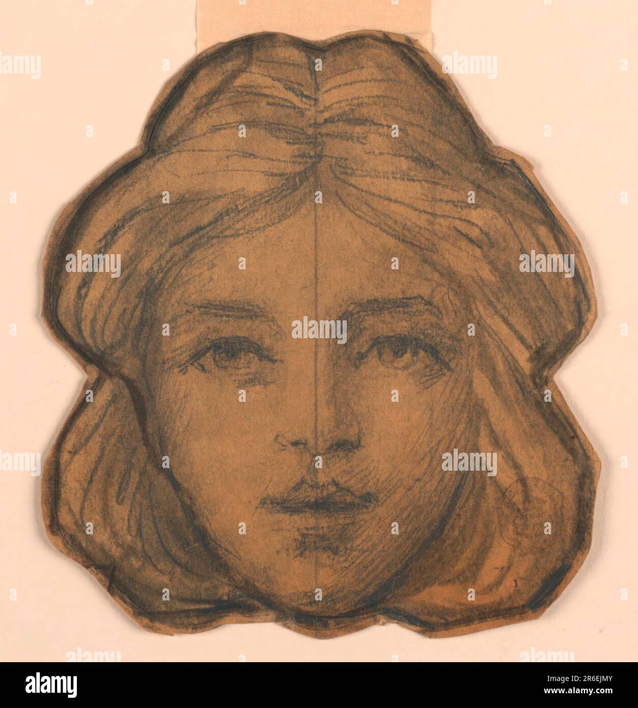 Face framed by hair. The vertical axis is indicated. Framing pencil ...