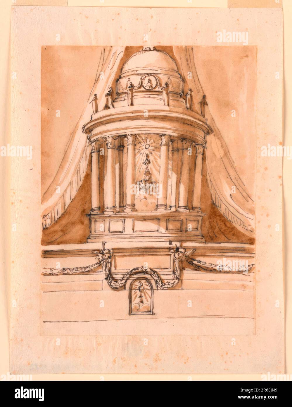 The upper central part of the altar ledge is shown with the door for ...