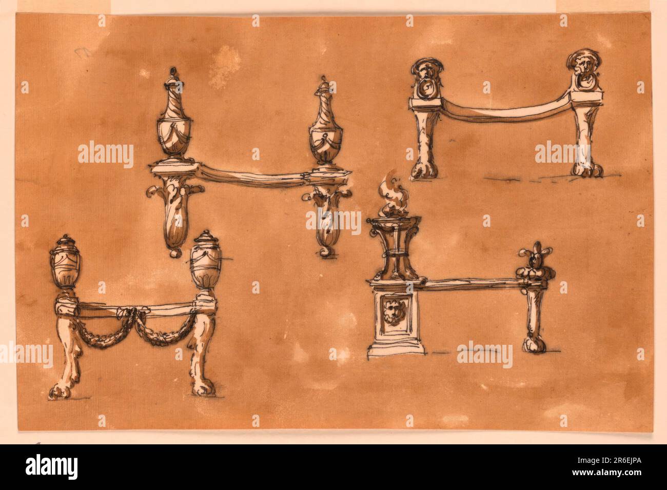Four fenders. Pen and brown ink, brush and brown wash on off-white laid ...