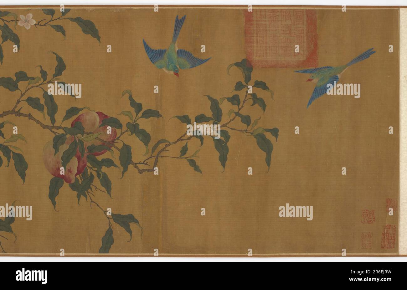 Birds among peach branches. Origin: China. Period: Qing dynasty. Ink ...