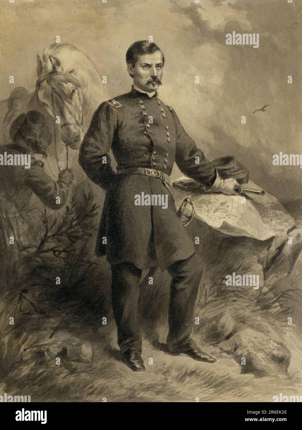 George Brinton McClellan. Date: c. 1862. Ink wash over pencil on paper ...