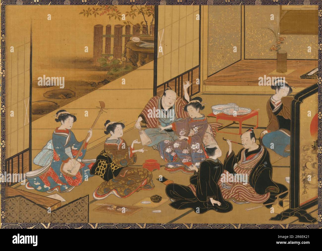 Interior scene of a party with geisha and clients. Origin: Japan ...