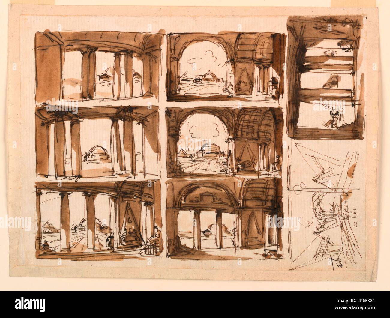 Eight different views taken from inside of palaces to outside showing ...