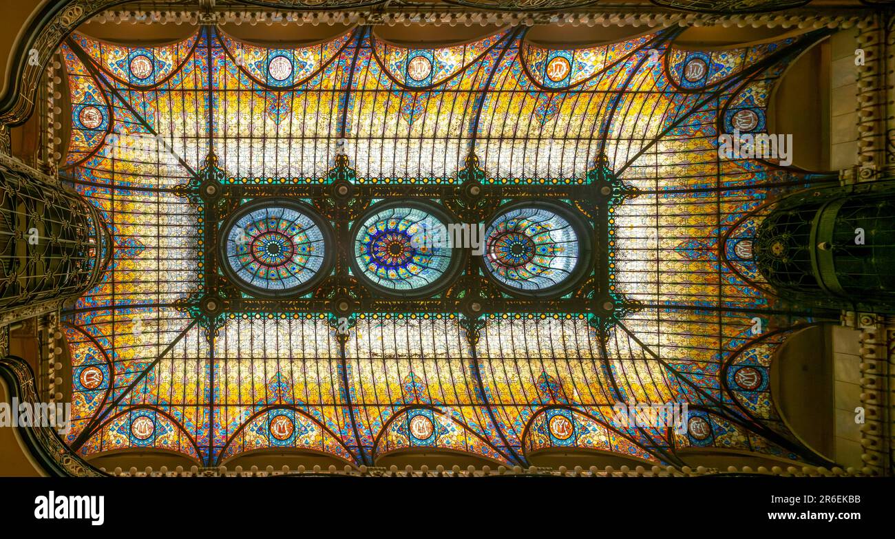Stained glass Tiffany ceiling designed by Jacques Gruber, Gran Hotel ...