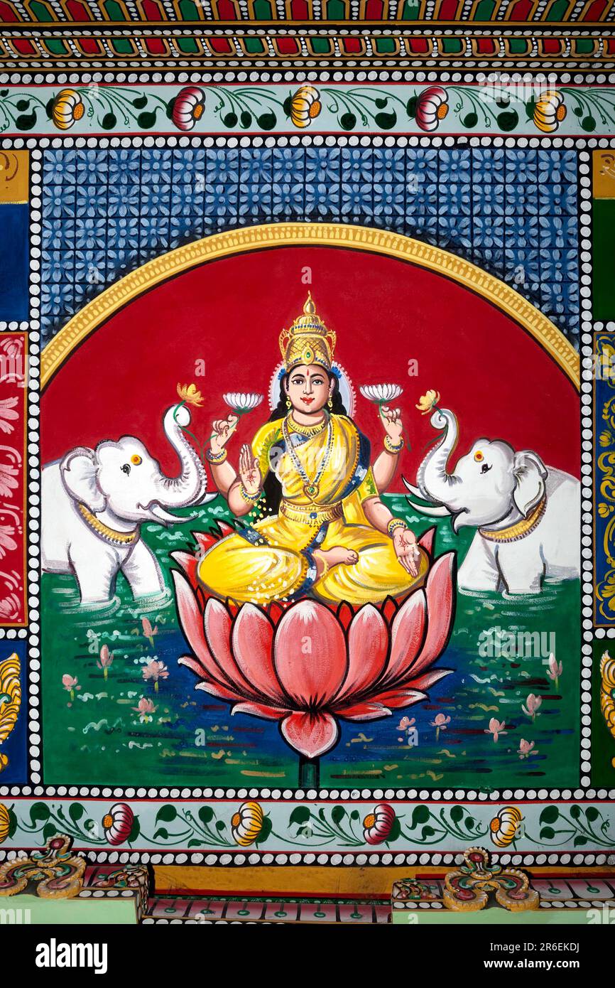 Goddess Mahalakshmi, murals on a shiva temple ceiling near Pudukkottai ...