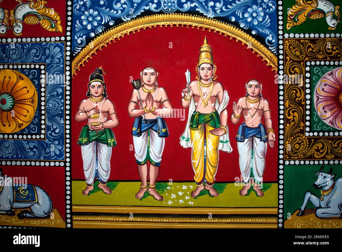 Nalvar, murals on a shiva temple ceiling near Pudukkottai, Tamil Nadu ...