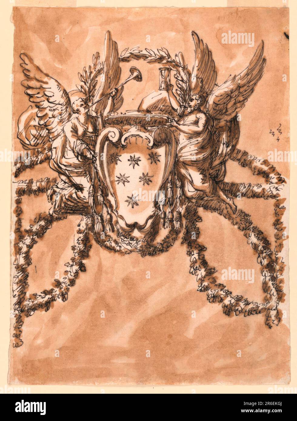 Vertical rectangle. An escutcheon bears the six stars of the Altieri ...