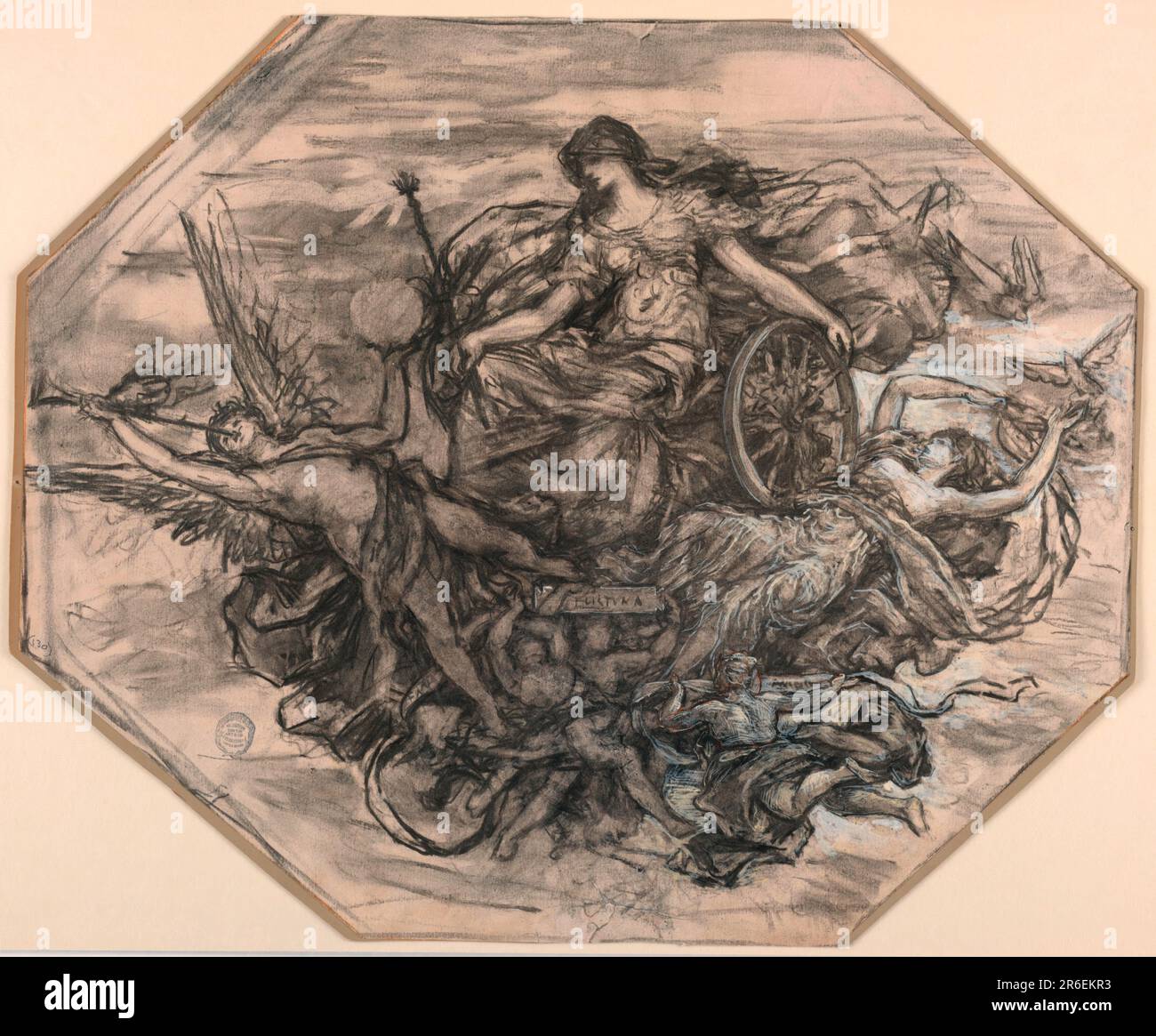 Octagonal composition. The goddess Fortuna rests her left hand on a ...