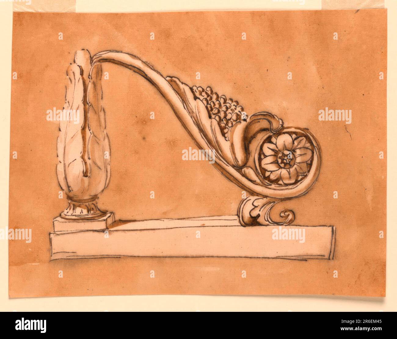 Below is a vase. From the calyx at left emerges a scroll, with the ...