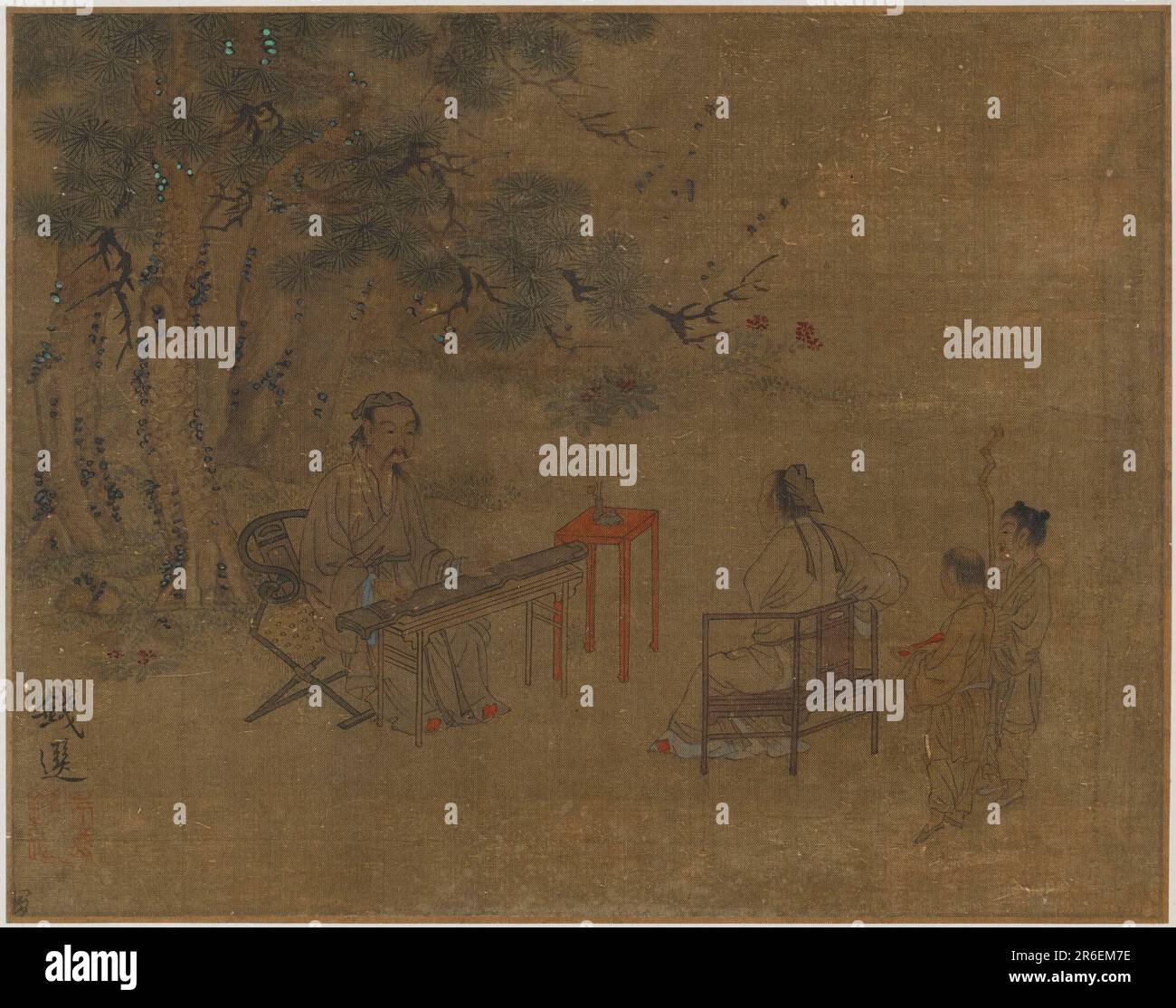 Playing the Zither under Pine Trees. Origin: China. Date: 1368-1644 ...