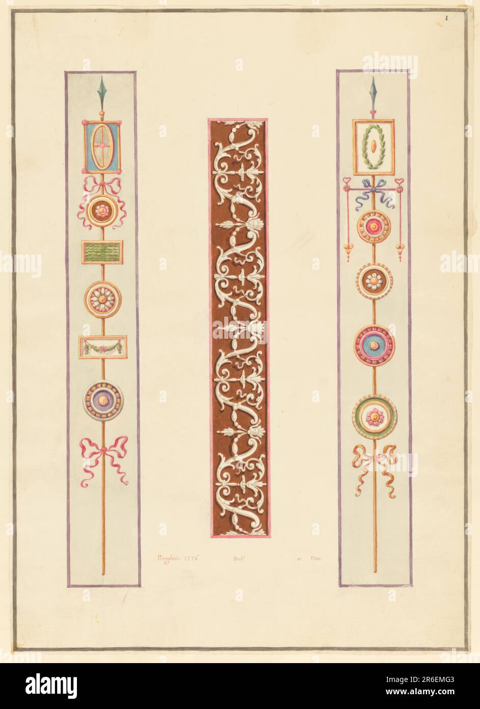 Ornament Design, Panel and Roman Standards. Date: 1776. Pen and ink ...