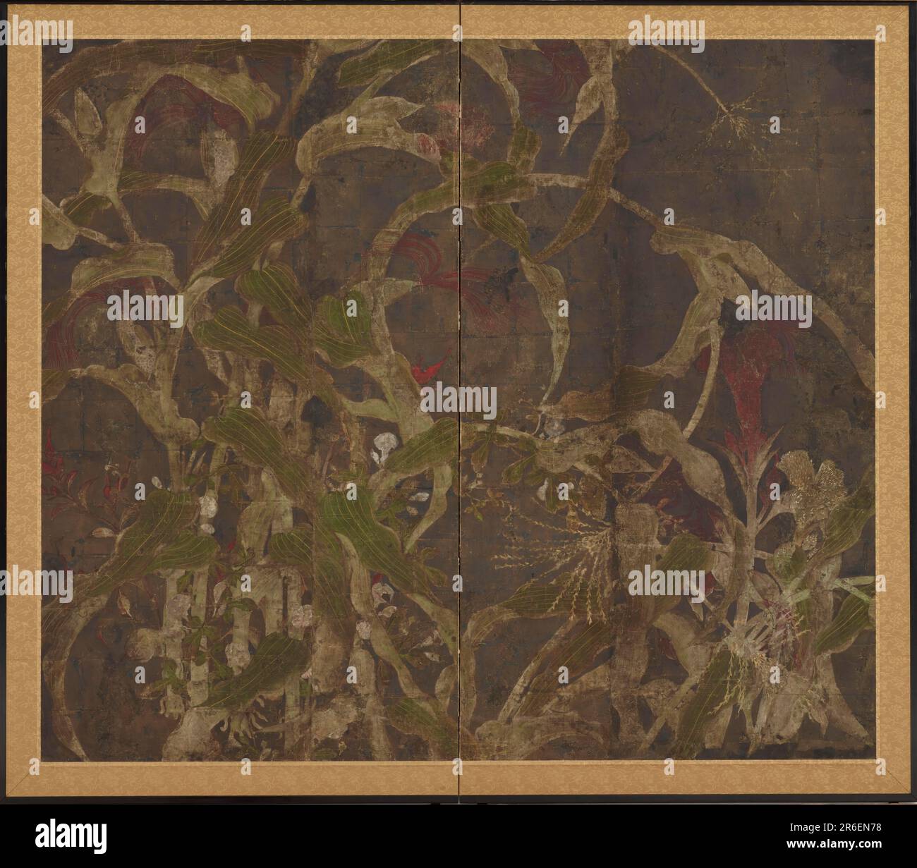 Coxcombs, maize and morning glories. Origin: Japan. Date: 1568-1615 ...