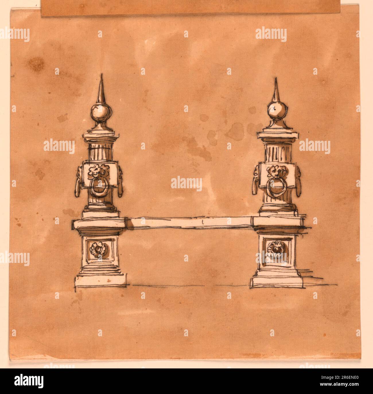 Two columns are connected by a bar, in the height of the moldings of ...