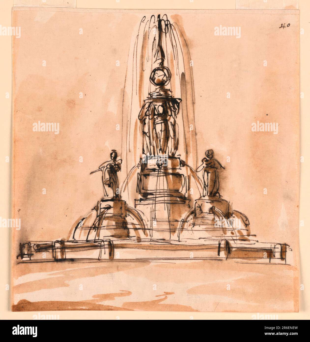 In the center of a circular basin stands a high subdivided pedestal ...